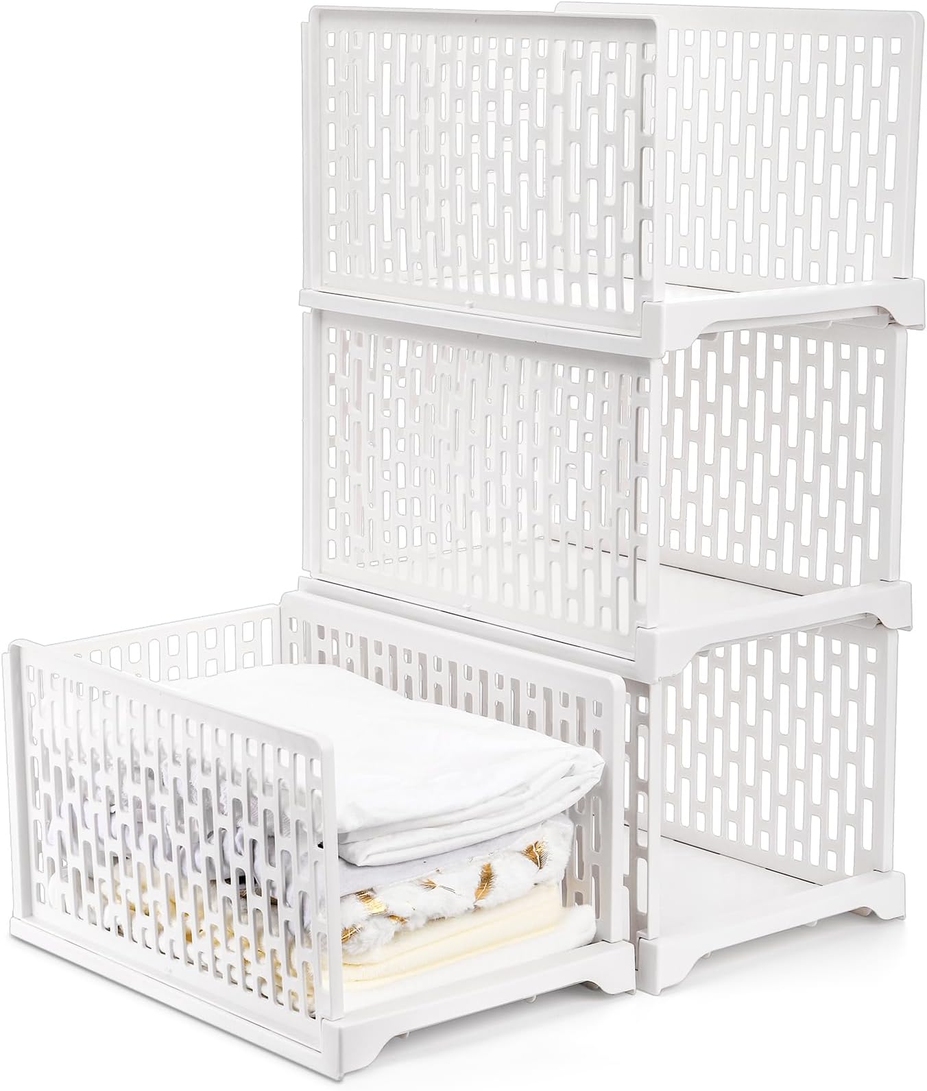Amazon.com: AVLA 4 Pack Stackable Plastic Storage Basket, Plastic ...