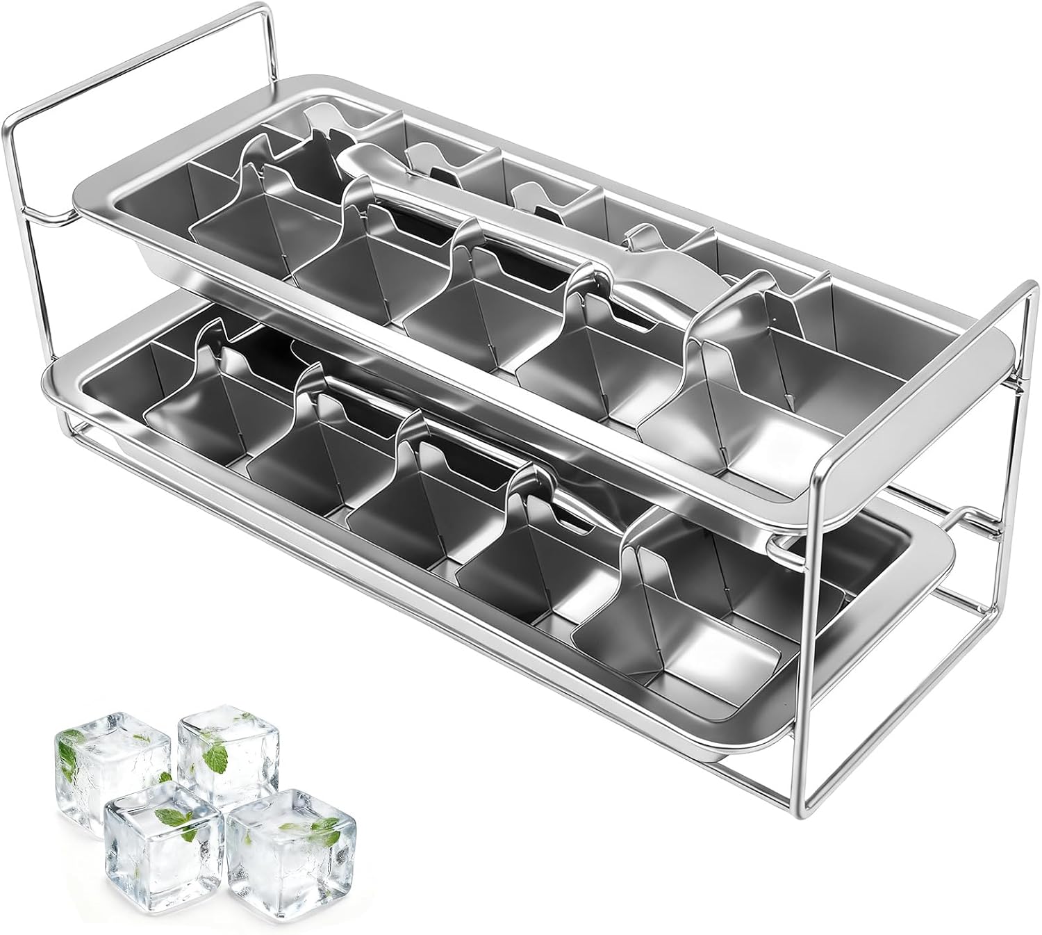 RdjEokf 2 Layer Stainless Steel Ice Cube Trays with Release Lever, 36 ...