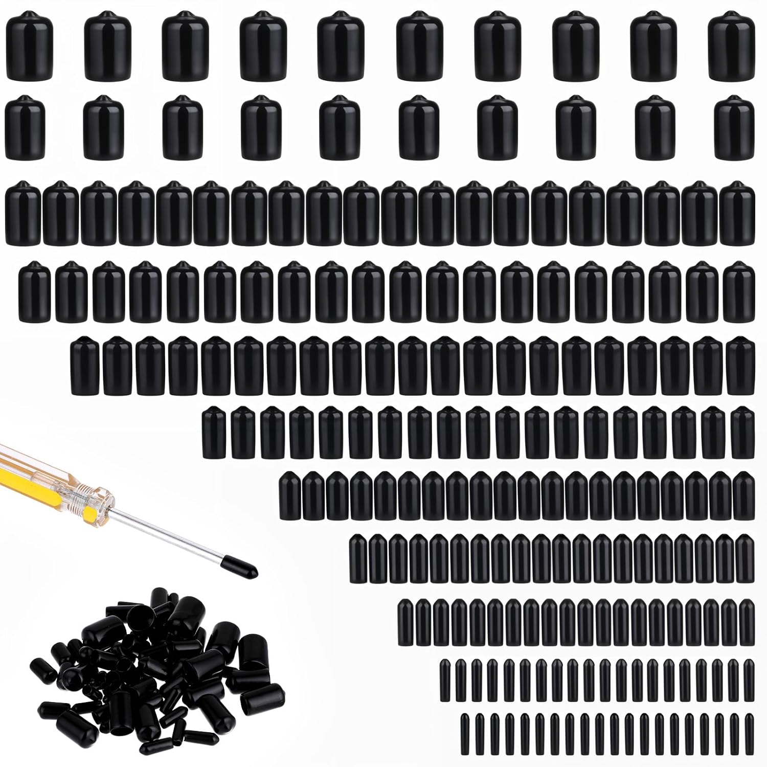 Giantree 200Pcs Rubber End Caps, Black Round Vinyl End Caps Bolt Screw ...
