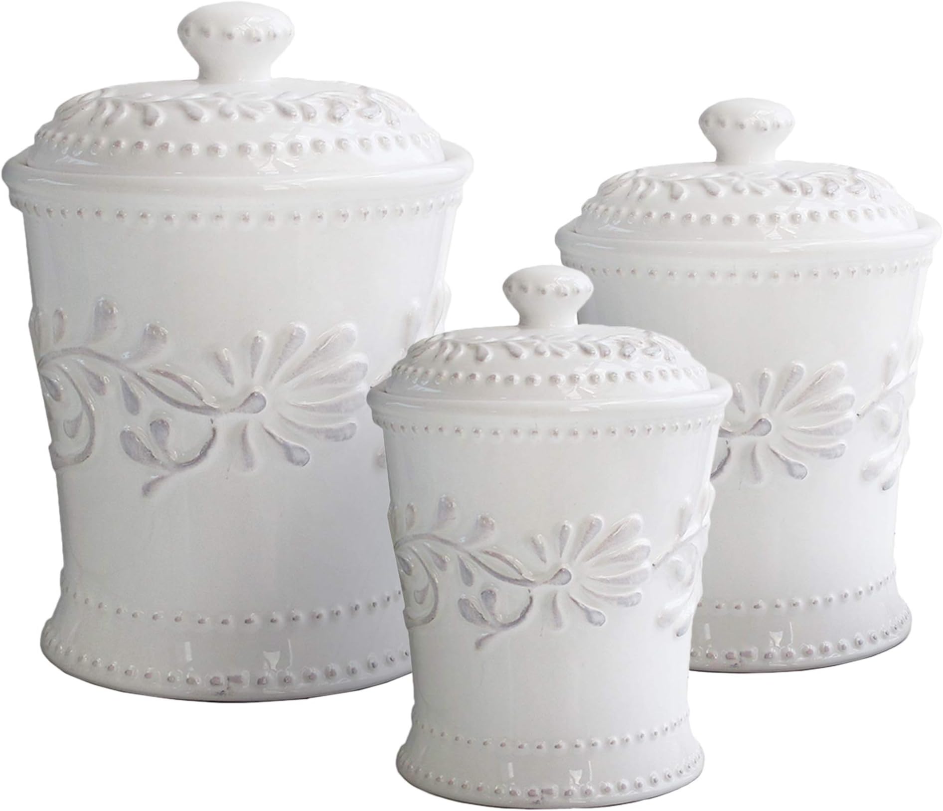 Amazon.com: American Atelier Bianca Leaf Canister Set 3-Piece Ceramic ...