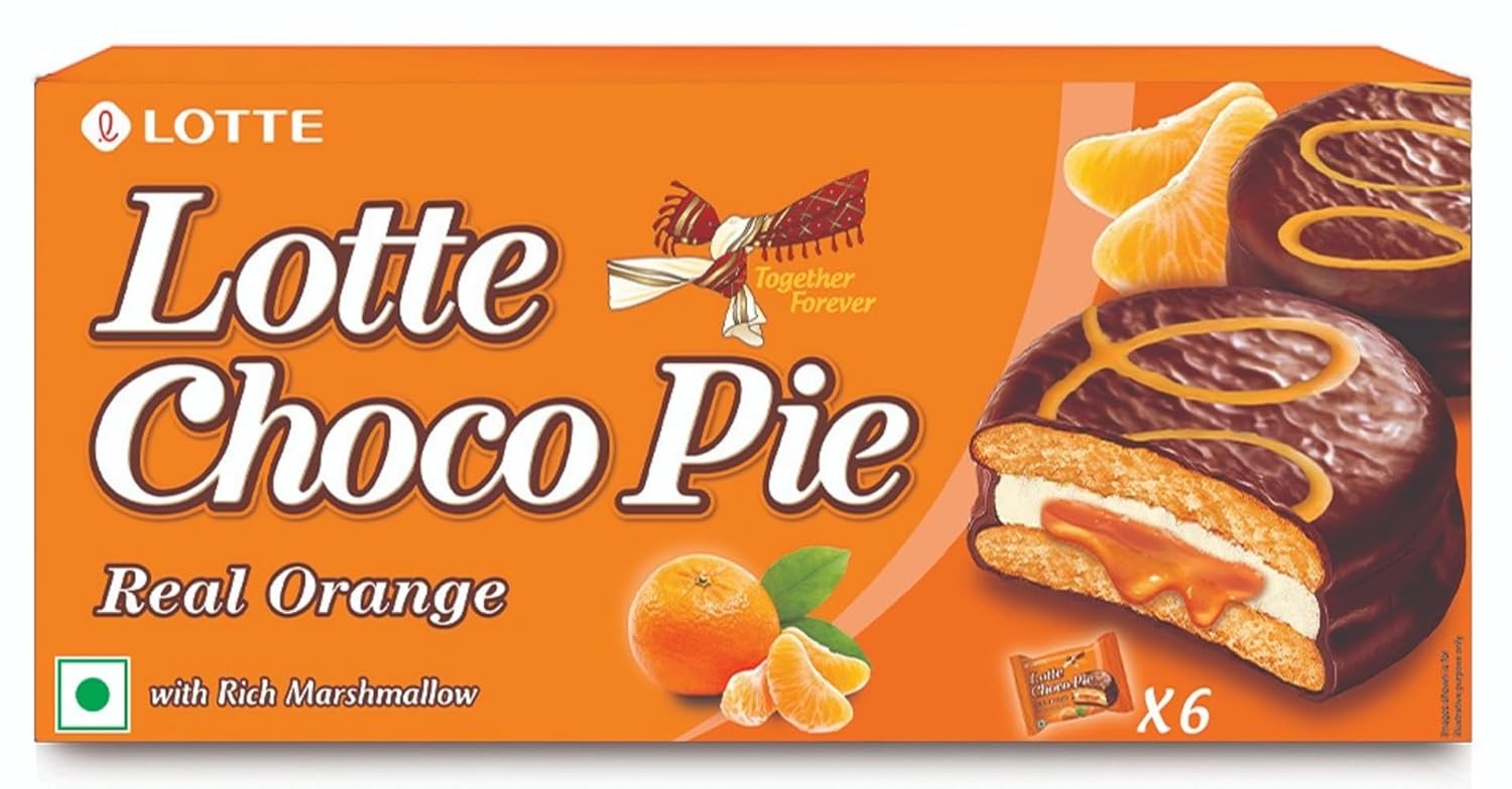 Lotte Choco Pie - Orange Pie - Soft Biscuits coated with Premium Chocolate - (Pack of 6) - 168g ...