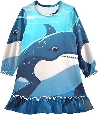 Amazon.com: Blue Sea Whales Girls Long Sleeves Dress, Winter Dresses ...