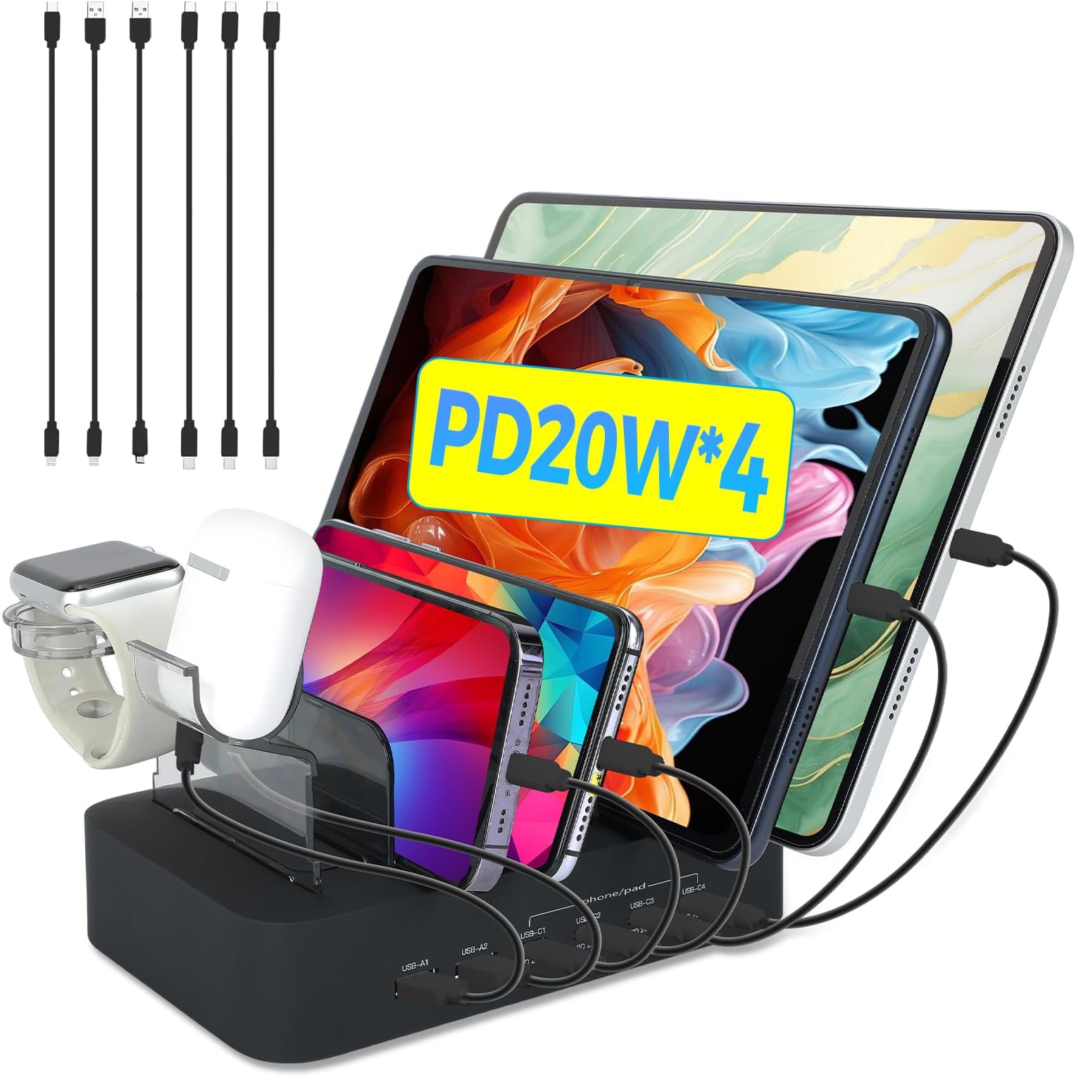 Amazon.com: Poweroni 4 Port USB Charging Station - Fast Charging Dock ...