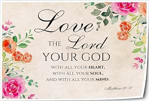 Amazon.com: Nieoffto Matthew 22 37 Poster Bible Verse Wall Art Print ...