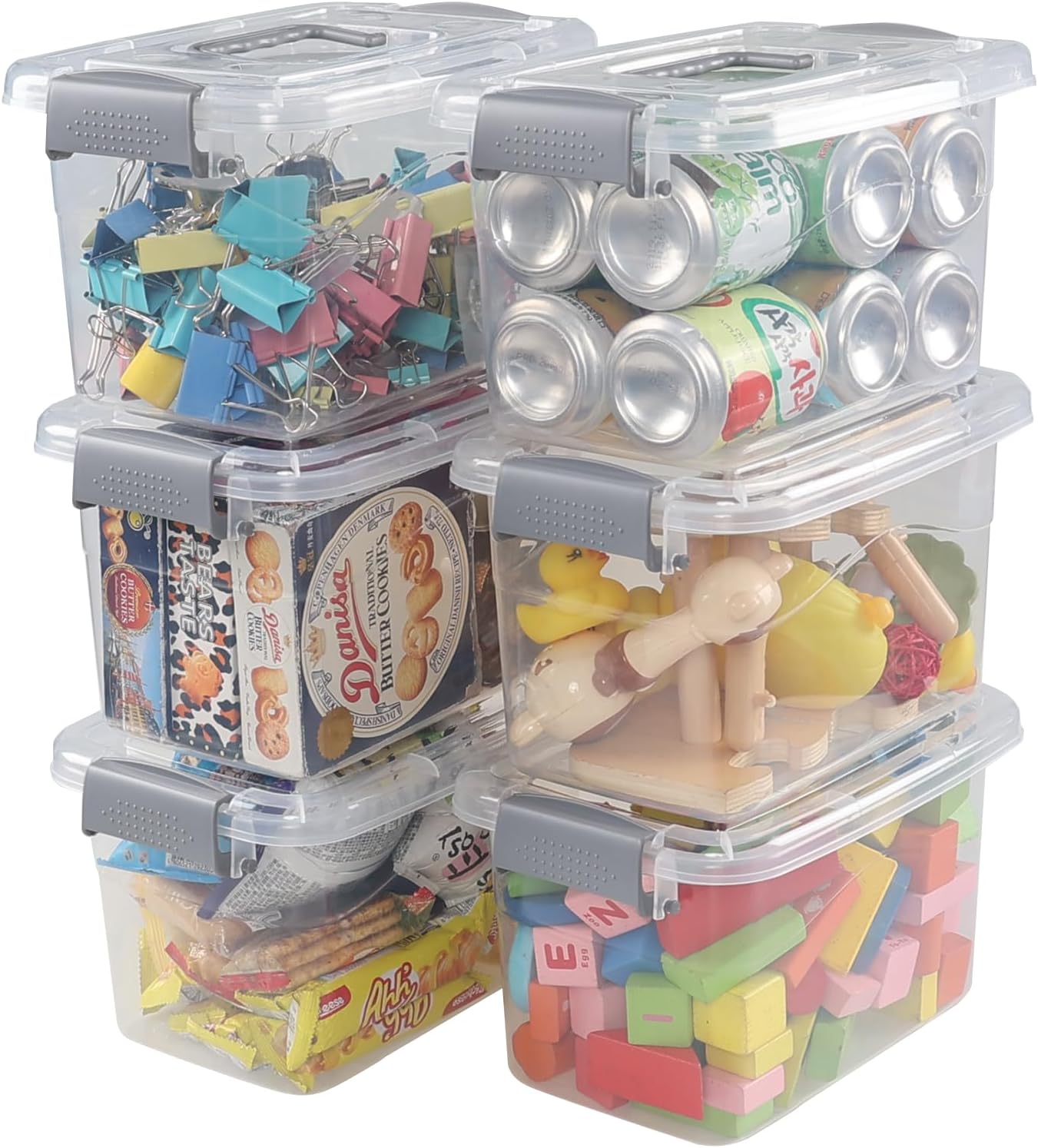Esdiplot 6 Pack stackable plastic storage container bins with lids and ...