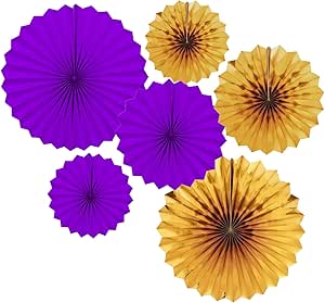 Amazon.com: Purple and Gold Round Party Hanging Paper Fans Decorations ...