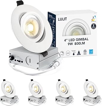 4 Pack White LULIT 4-inch 3CCT Gimbal LED Recessed/Downlight Color ...