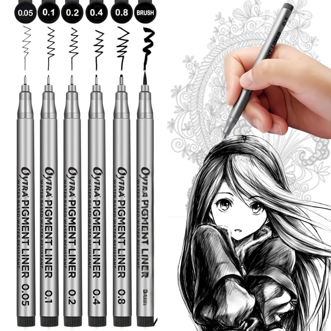Oytra Black Fineliners Fine Tip Mandala Art Technical Pen Waterproof Pigment Pens for ...