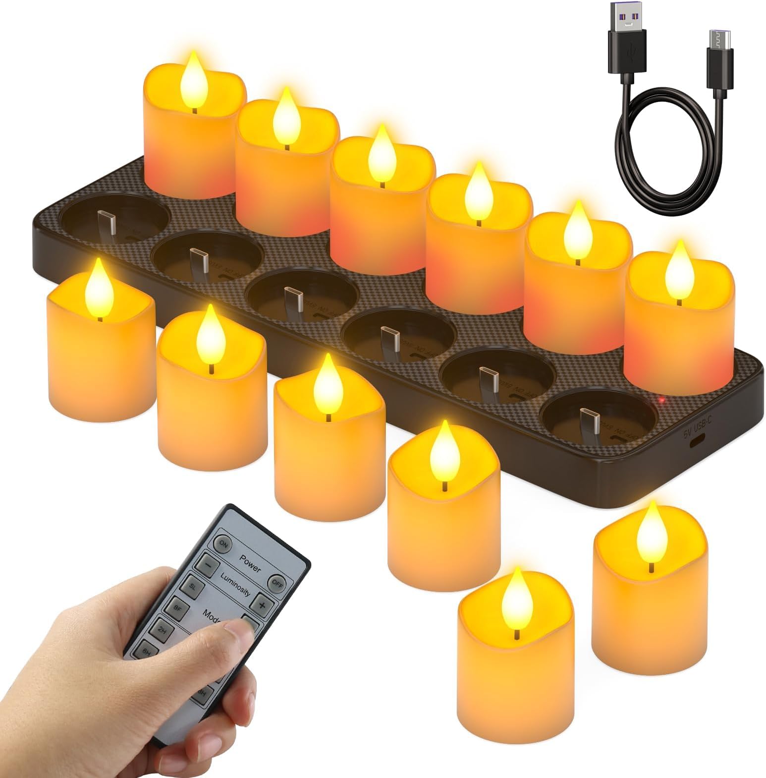SoulBay 12pcs Rechargeable Flameless Candles with Remote Timer ...