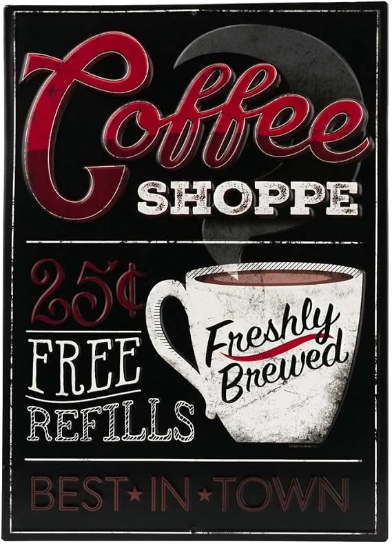 Amazon.com: Coffee Shoppe Embossed Metal Sign - Vintage Diner Sign for ...