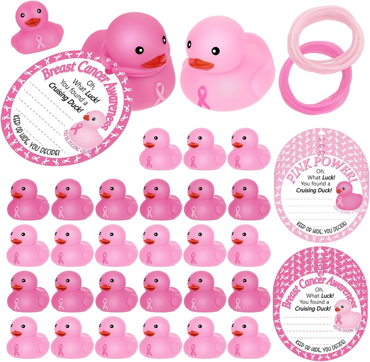 Amazon.com: Hiboom 72 Pcs Pink Ribbon Bath Ducks Breast Cancer ...