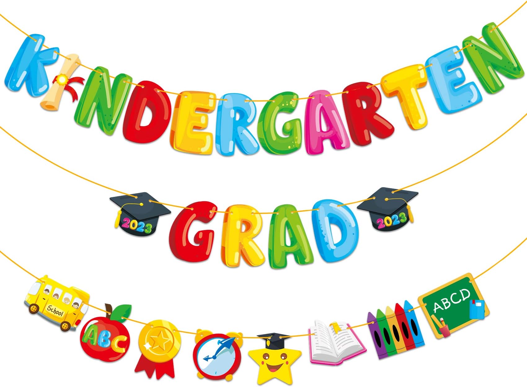 Amazon.com: CAVLA Glitter Kindergarten Grad Banner and Colorful ...