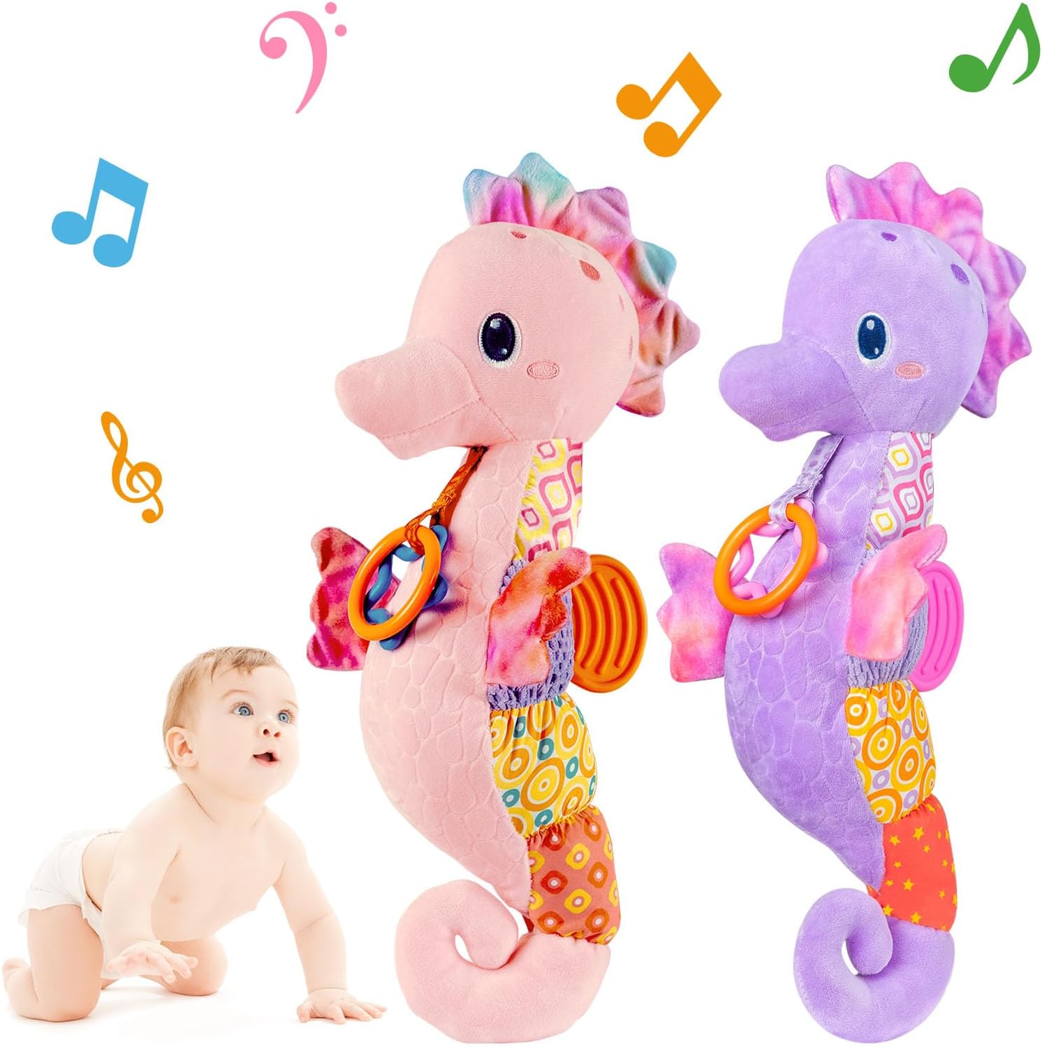 Amazon.com: Fuzqq Pink Seahorse & Purple Seahorse, Infant Musical ...