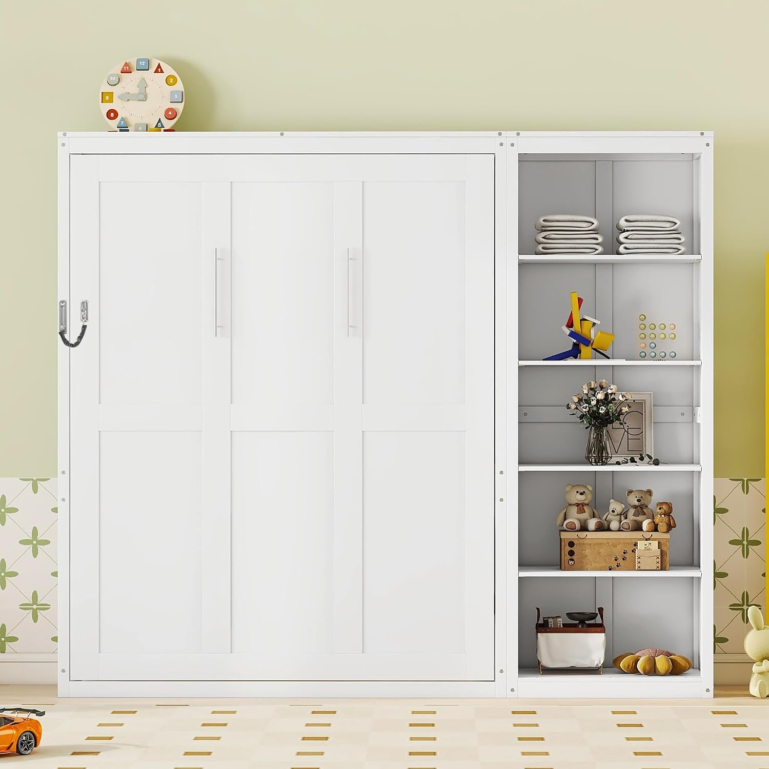 TEVUTEVU Queen Size Wall Bed Cabinet with 5 Shelves, White Fold-Down ...