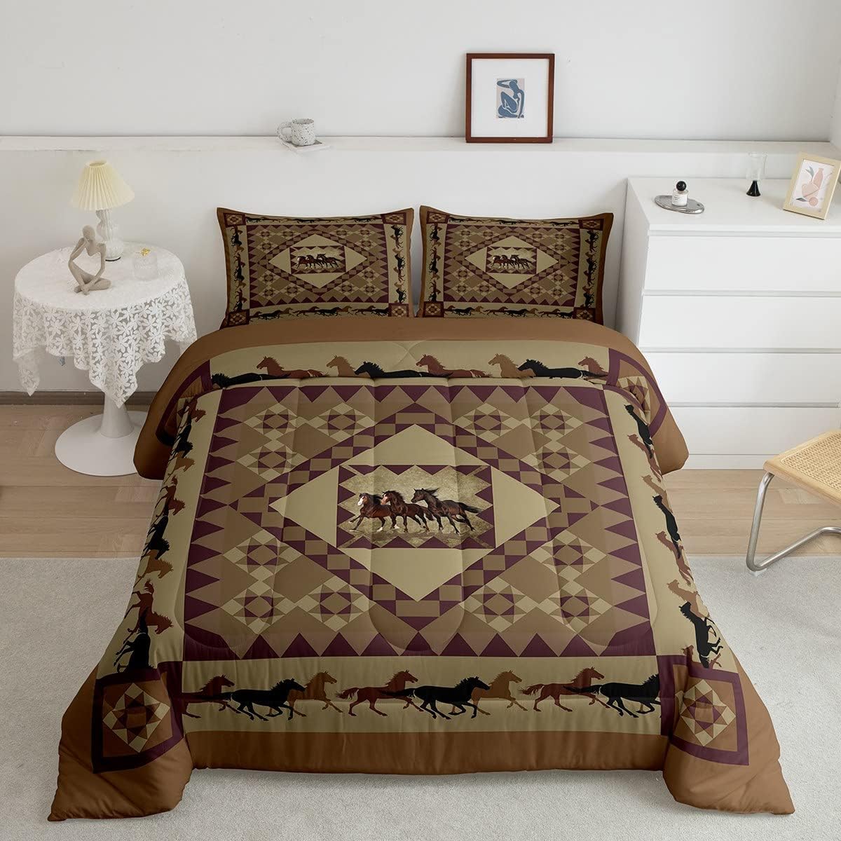 Amazon.com: Western Bedding Set Vintage Tribal Horse Queen Comforter ...