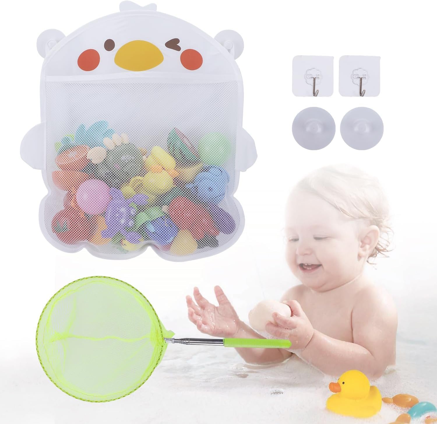 Amazon.com: Mesh Bath Toy Organizer & Scoop Set, Cute Bathtub Toy ...