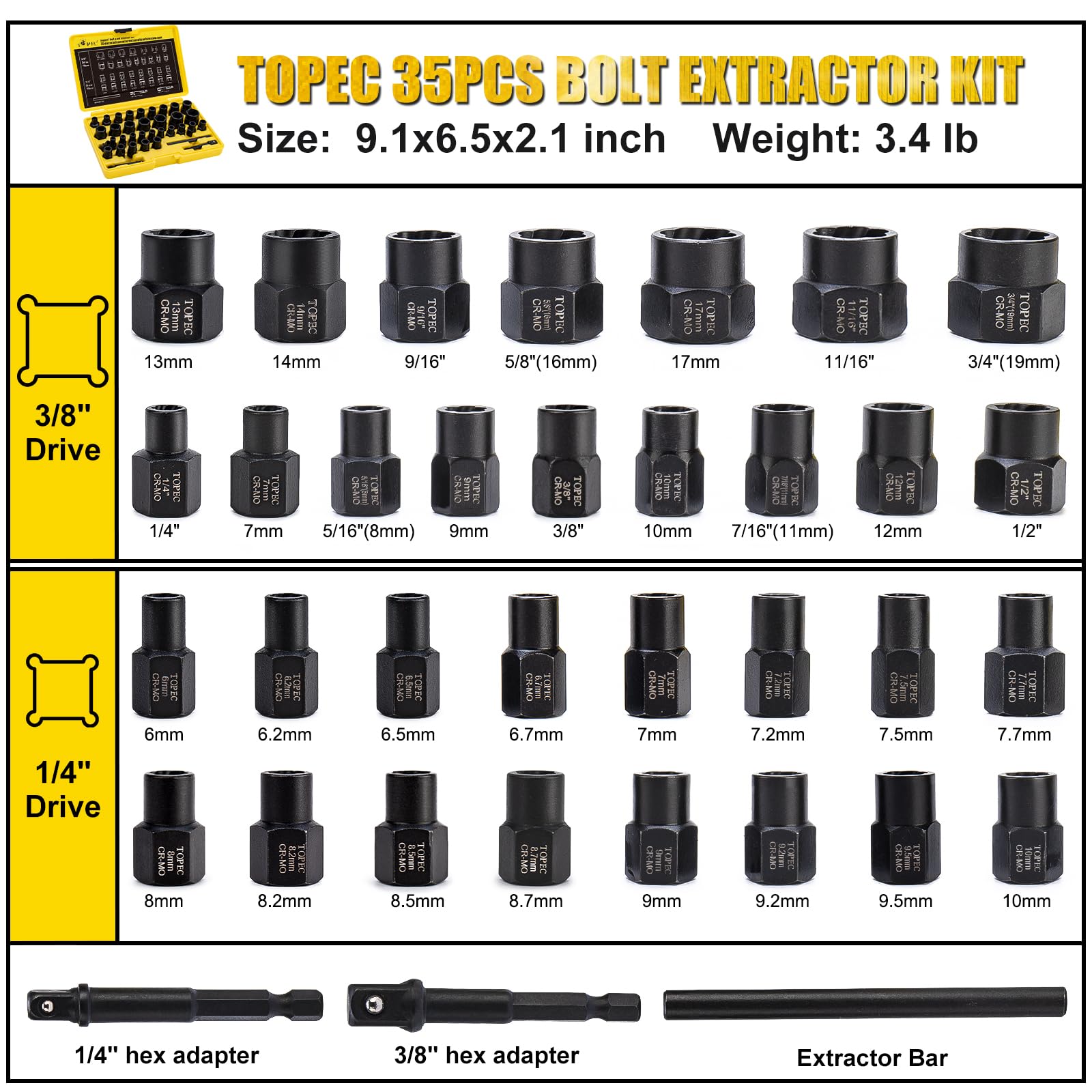 Snapklik Bolt Extractor Kit 35 Piece Broken Bolt Extractor Set