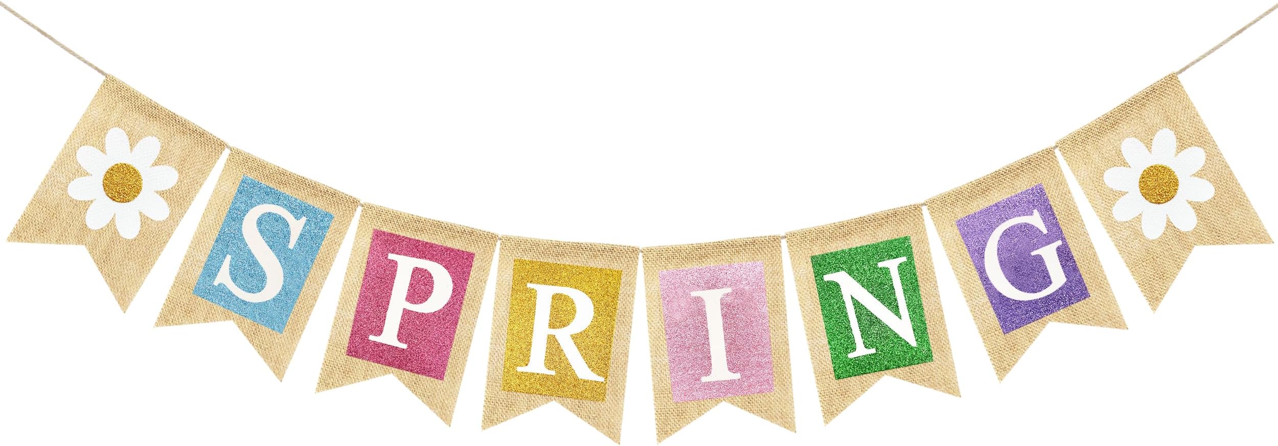 Amazon.com: FHGG Happy Spring Banner Flower Banner Colorful Glittery ...