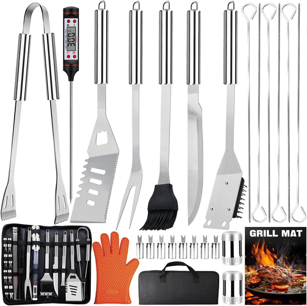 Emwel BBQ Grill Tools Set, 9 Pieces Stainless Steel BBQ Tool Sets +1 ...