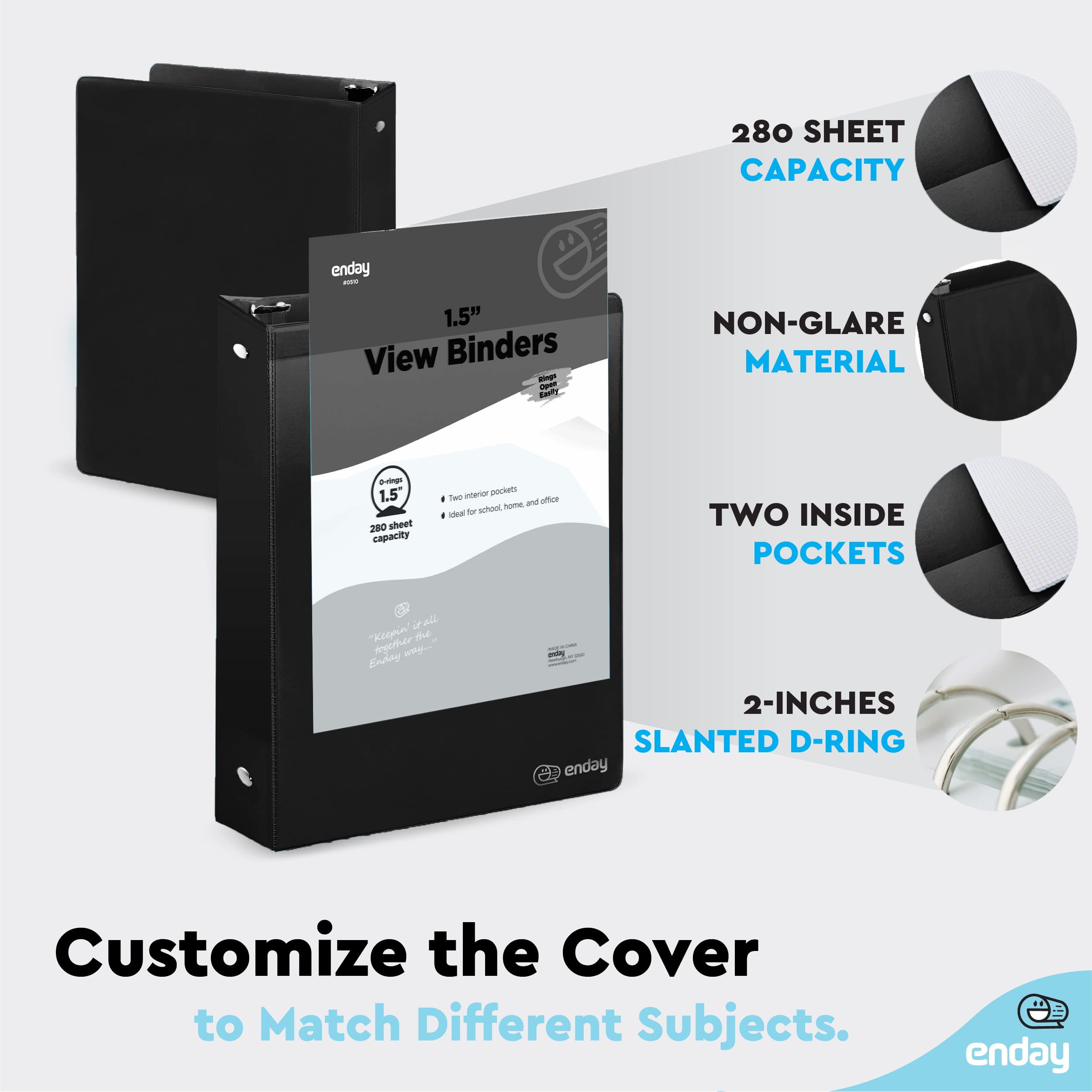 3 Ring Binder 1.5 Inch Black, 1 ½ inch Binder Clear View Cover with 2 ...