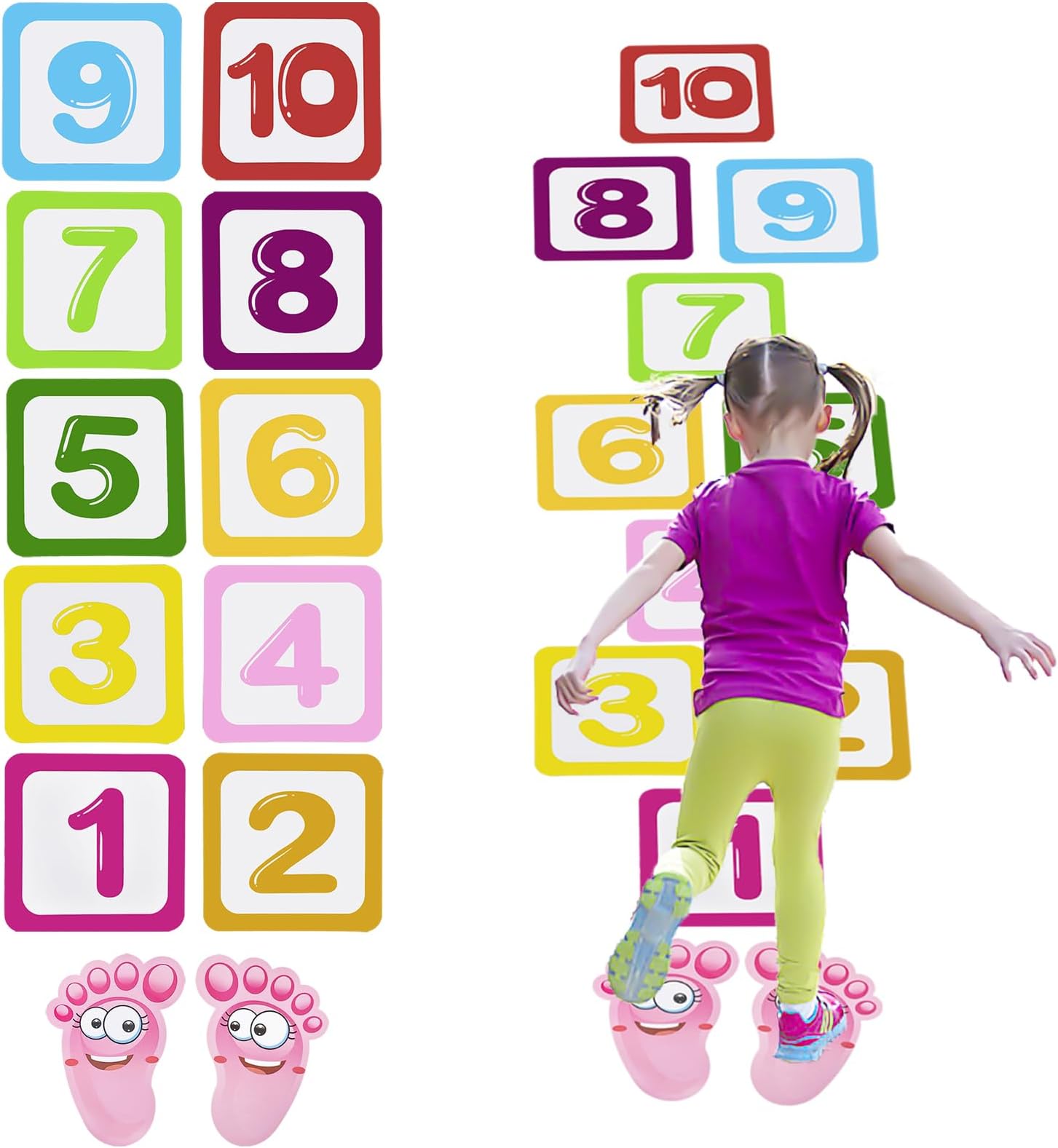 Amazon.com: 10 PCS Number Lattice Floor Sticker with 1 Pair Kids ...