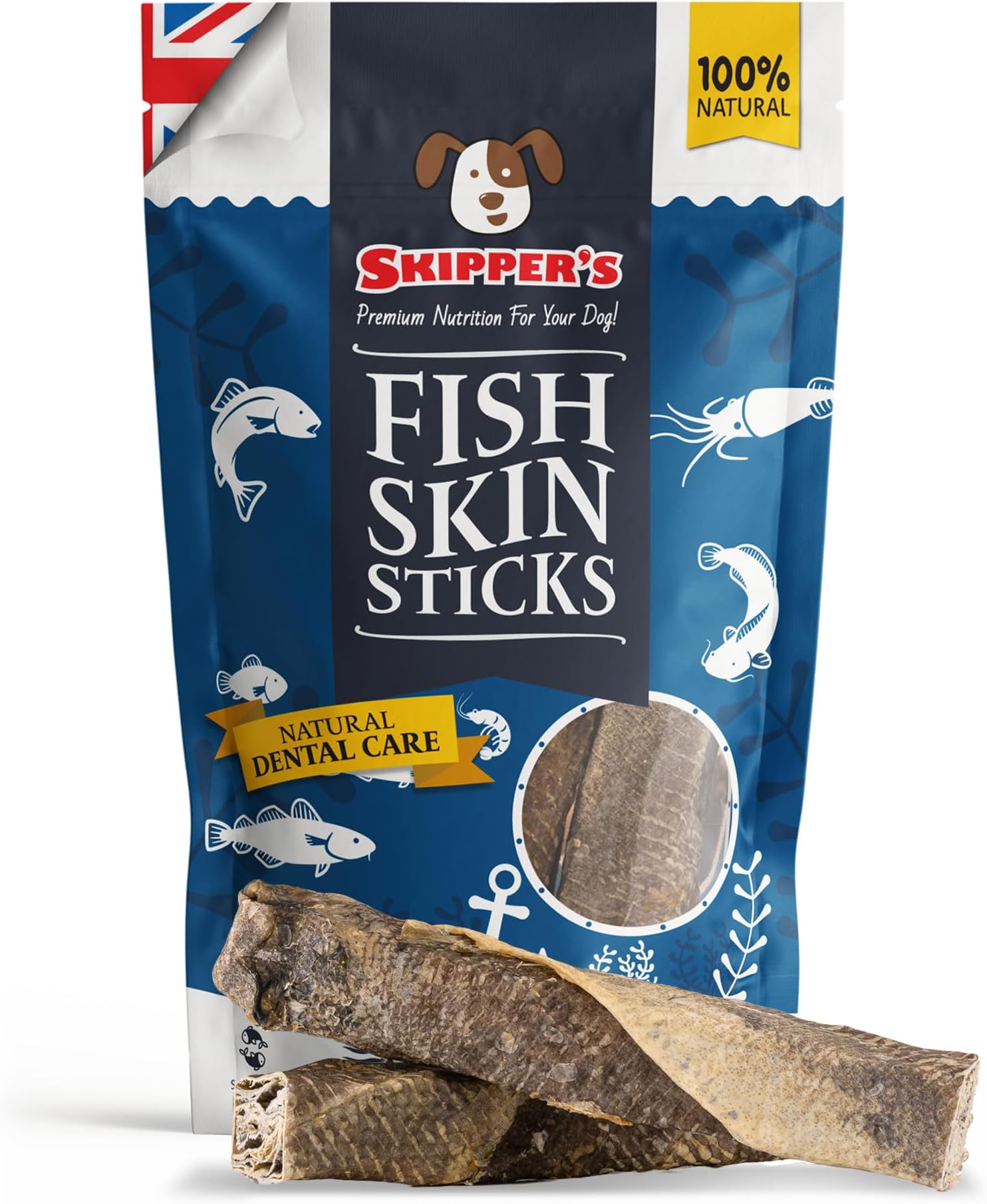 SKIPPER'S Fish Skin Dental Sticks - Natural Dog Dried Treats, Low in ...