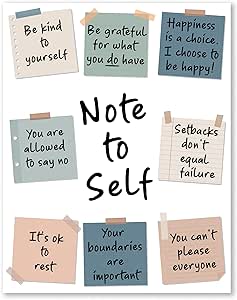 HoneyKICK Note to Self Mental Health Poster - Daily Self Care Reminders ...