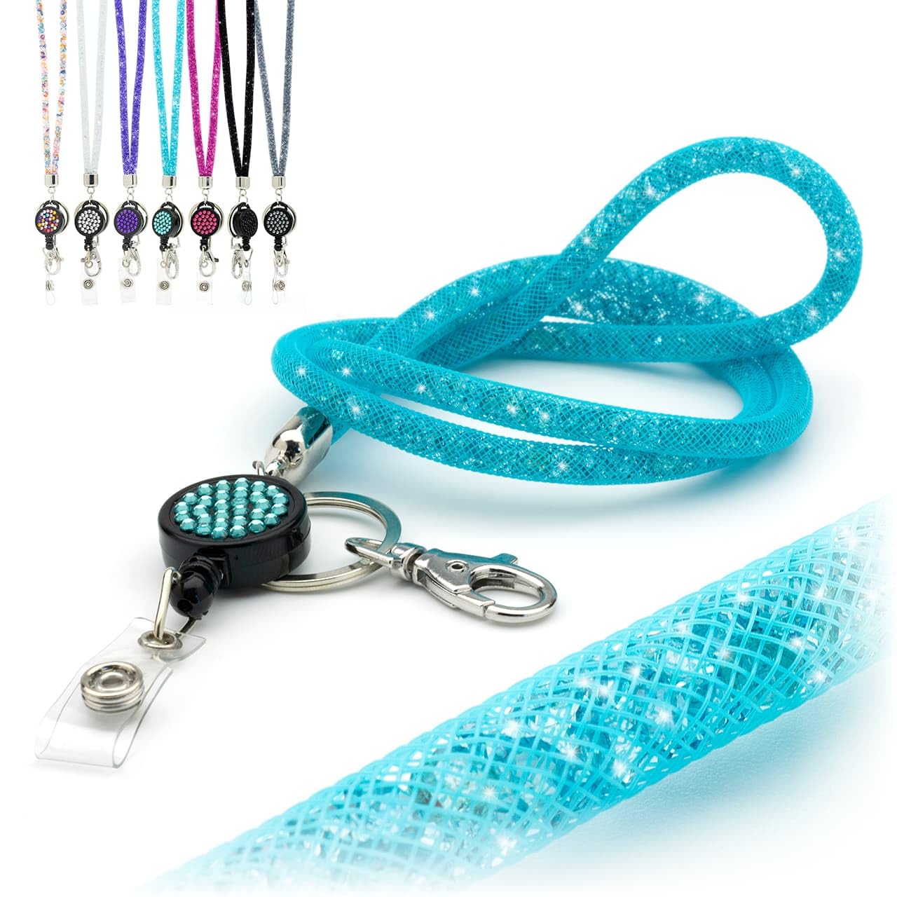 CKB LTD Light Blue Sparkle Lanyard Rhinestone Glitter Crystal Gems Neck ...