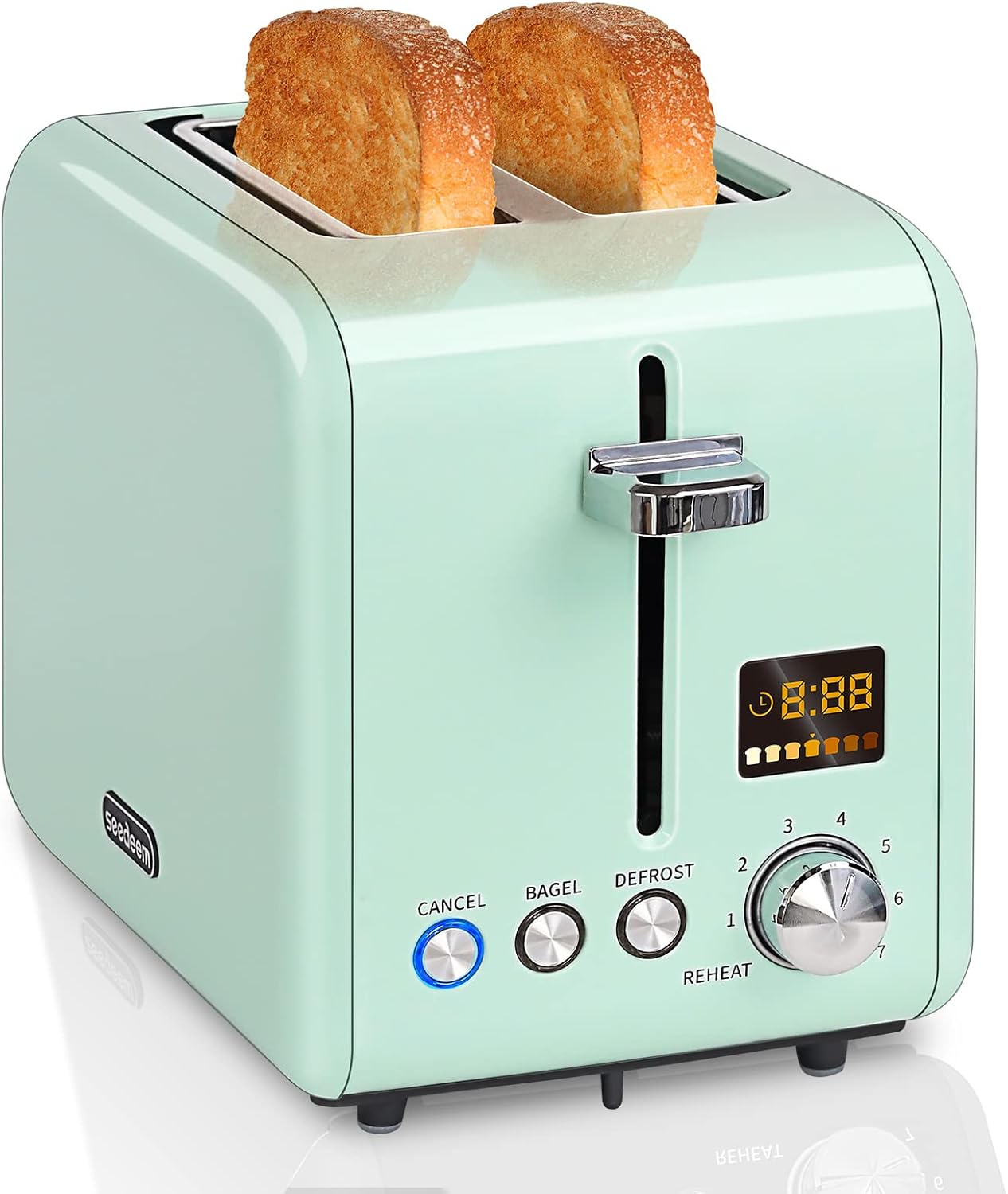 SEEDEEM Toaster 2 Slice, Stainless Steel Bead Toaster with Colorful LCD ...