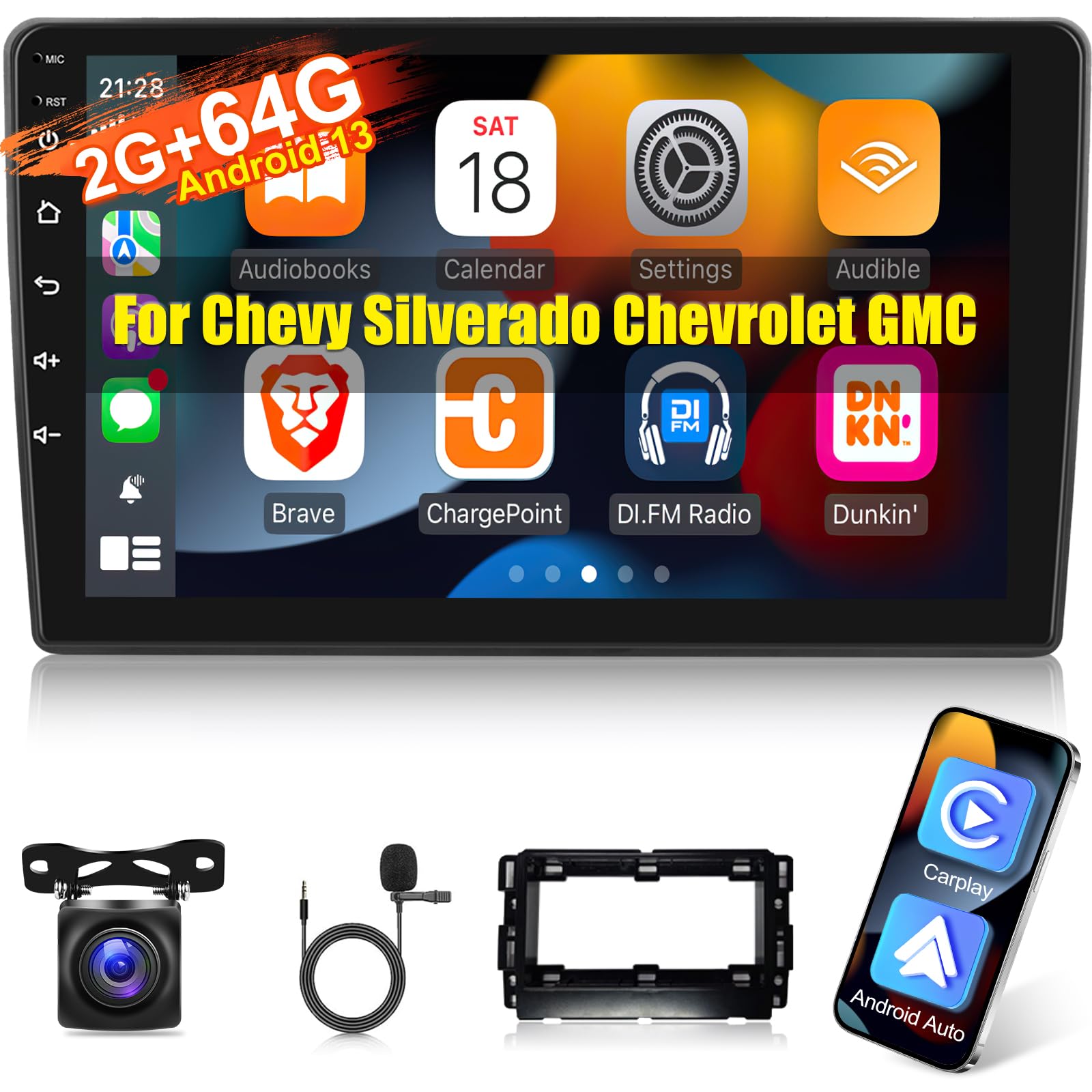 Amazon.com: Car Radio for Chevy Silverado Chevrolet GMC, [2G+64G] 10.1 ...