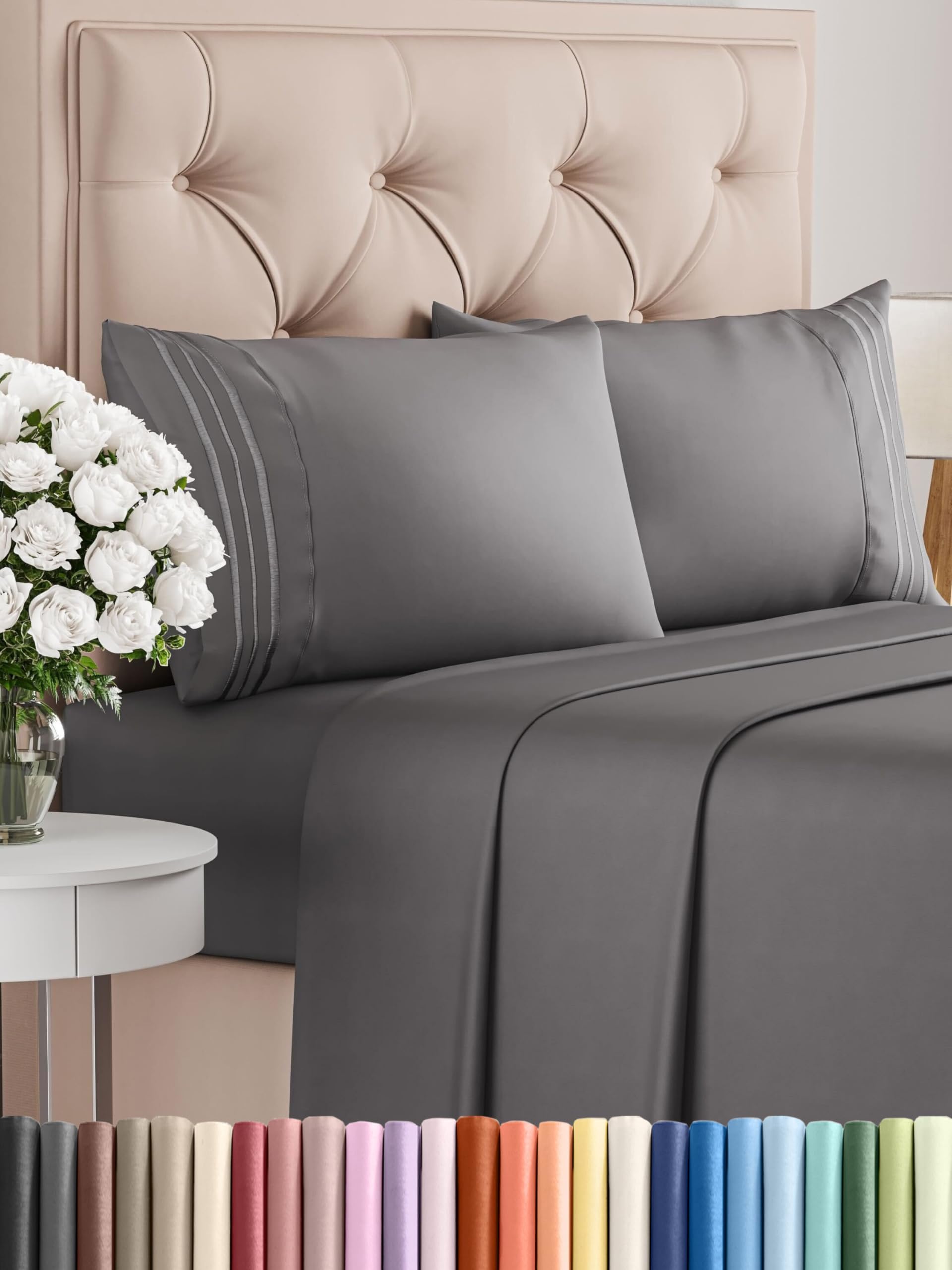 Amazon.com: AMAY 100% Egyptian Cotton Sheets King/Standard Size - 500 ...