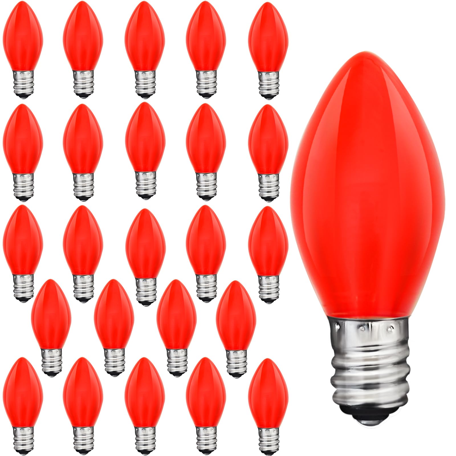 Romasaty 25 Pack C7 LED Replacement Bulbs C7 Plastic Red String Lights ...