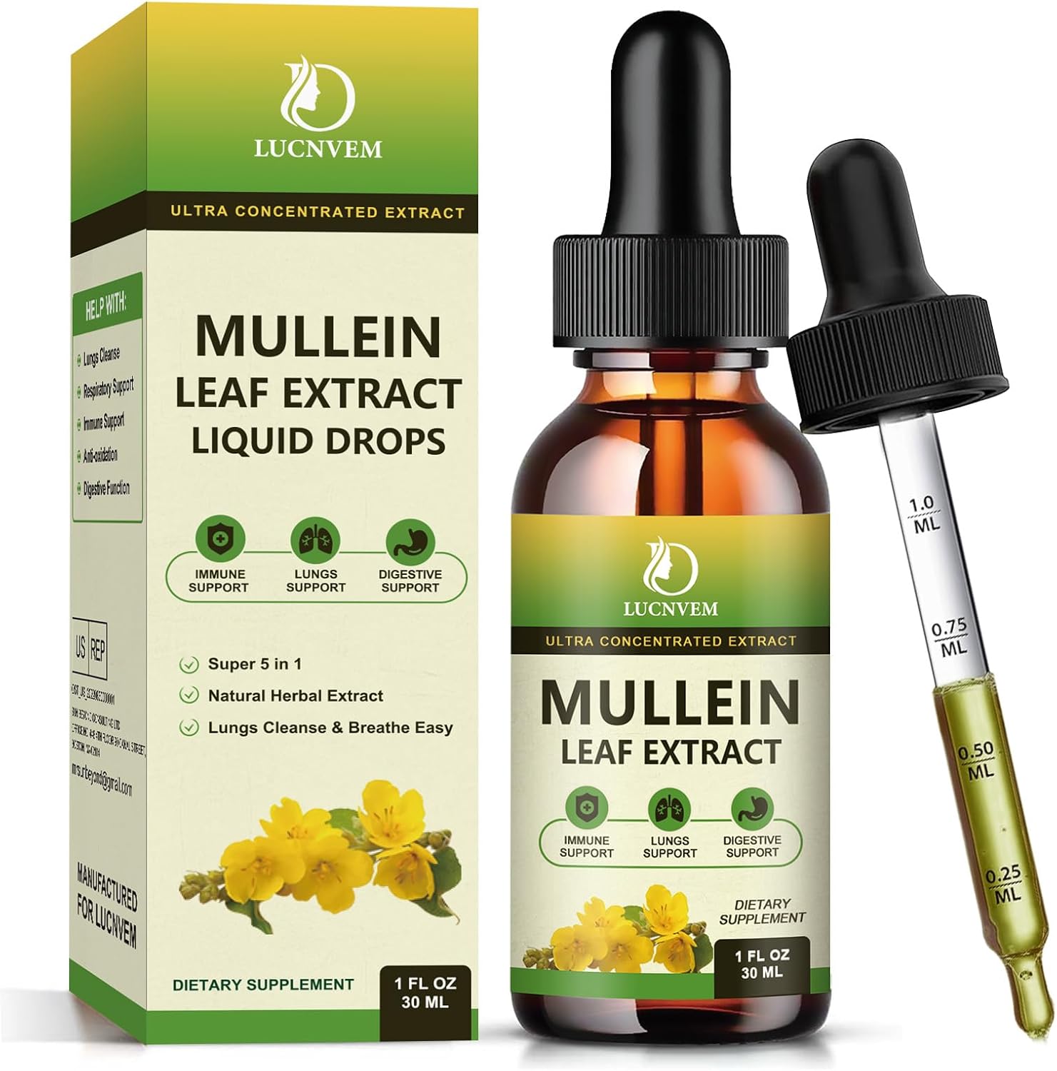 Amazon.com: (2 Pack) 98% Absorption Mullein Drops for Lungs, Powerful 5 ...
