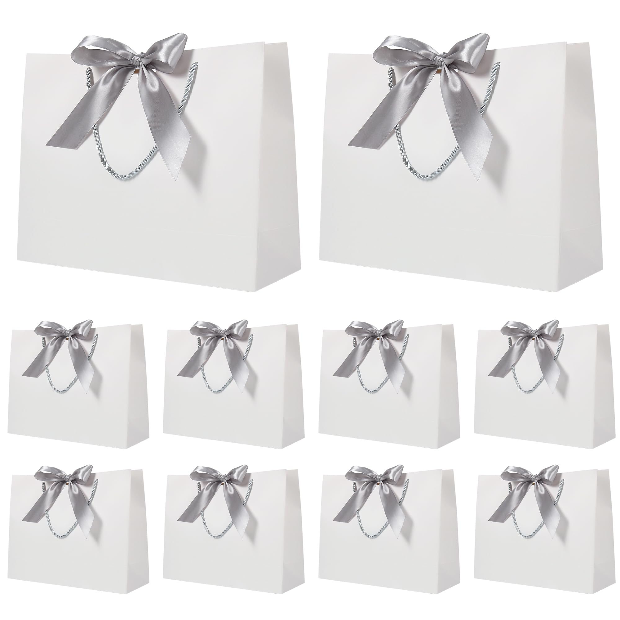 Gift Bag, 10pcs White Paper Gift Bags with Silver Ribbon Present ...