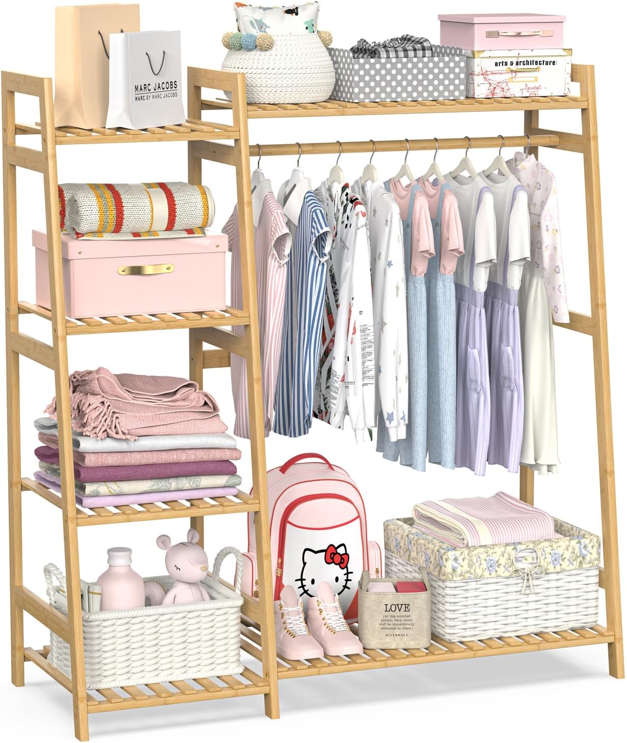 Amazon.com: WOOD&ROOM Montessori Kids Clothing Rack with Shelf - Wooden ...