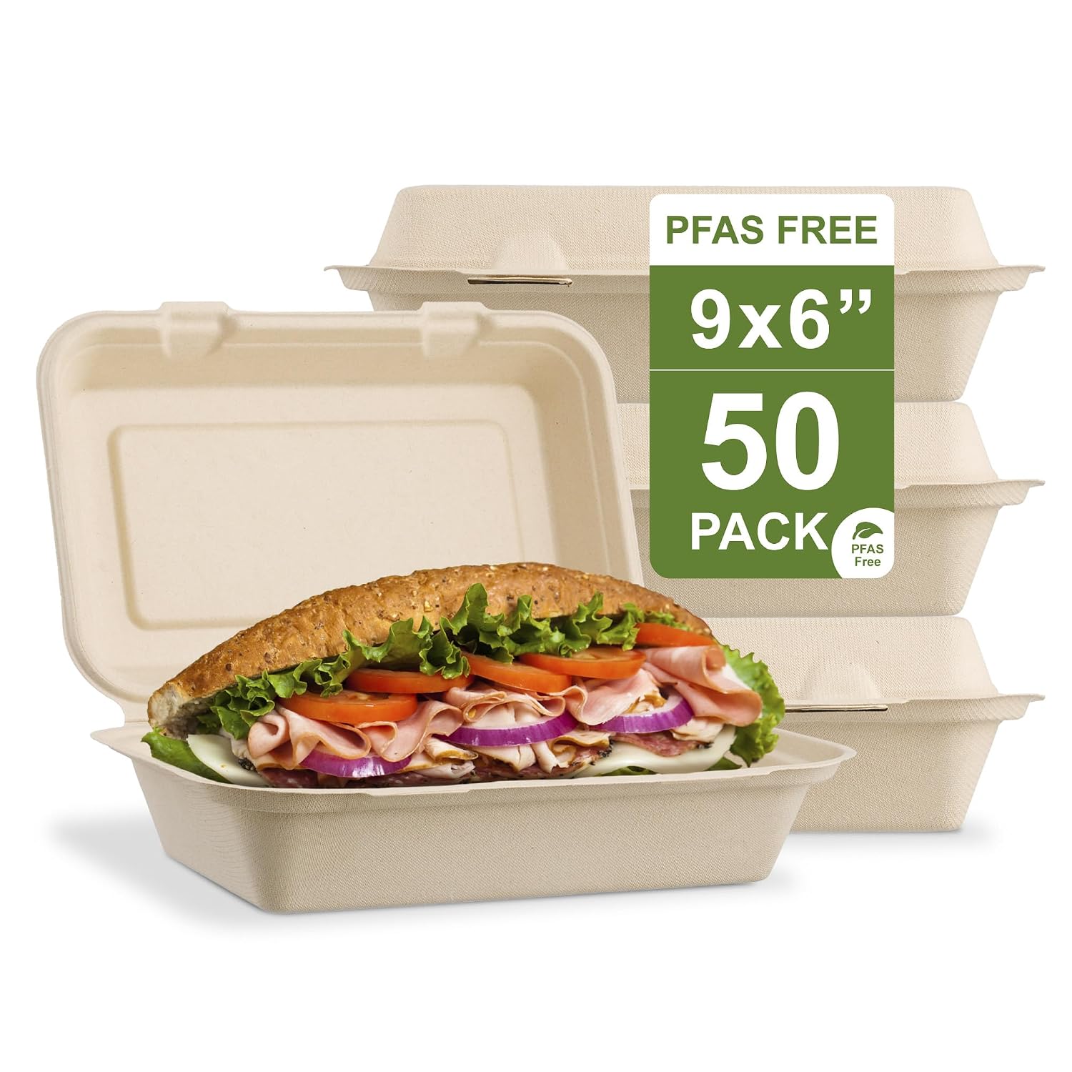 [50 Count] 9 X 6" Clamshell Disposable Eco Containers Togo Food ...