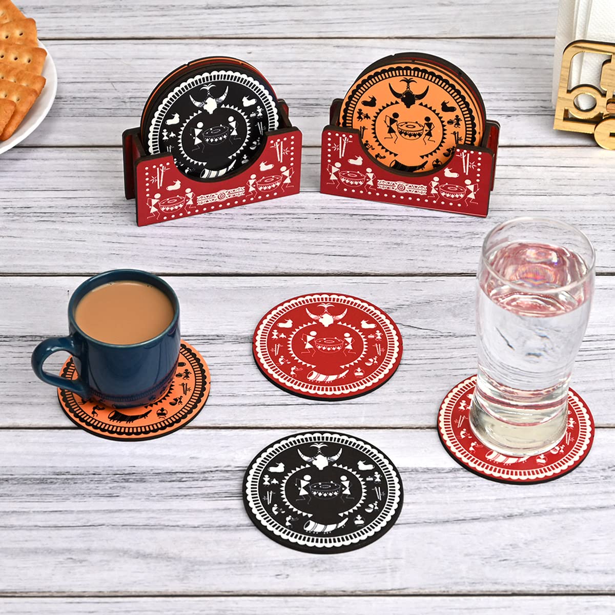 GKD Coaster Set of 12 Bastar Art Wooden Coasters with Proper Coaster ...