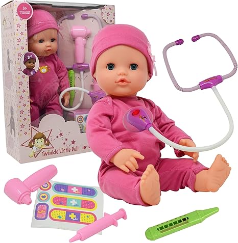 Amazon.com: Interactive 16” Baby Doll Toy Doctor Kit with Light Up ...