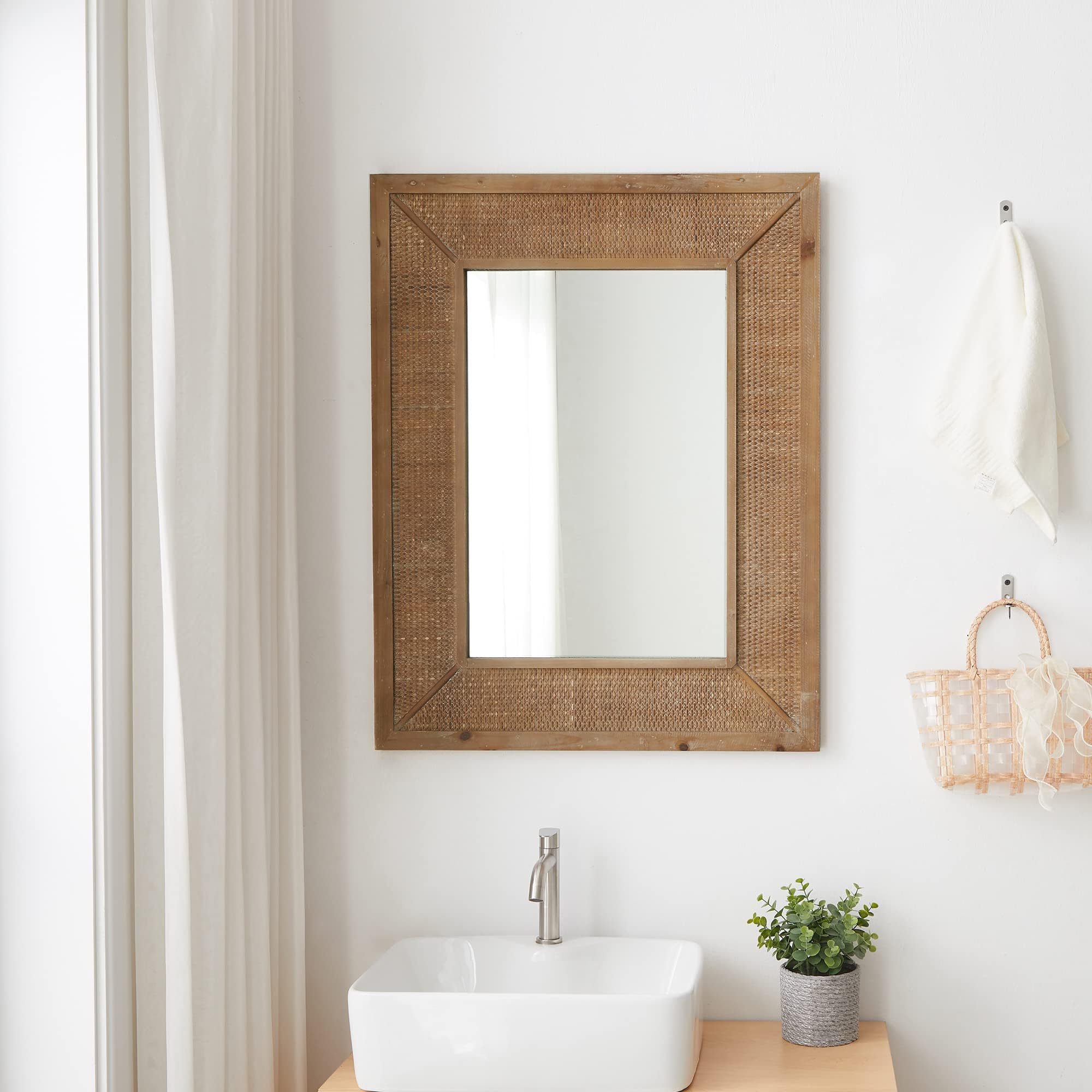 Amazon.com: Creative Co-Op Rectangle Wood Framed Wall Mirror with ...