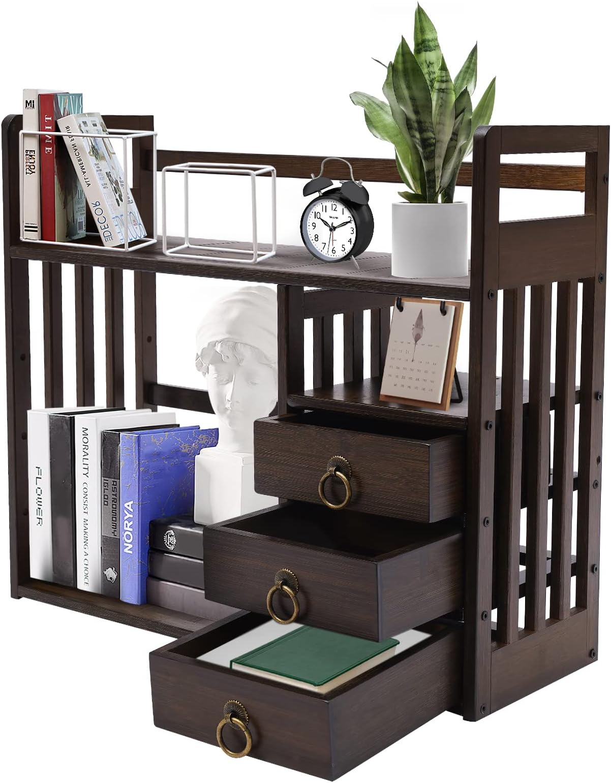 Amazon.com: ZHFEISY Desktop Book Organizer Bamboo Storage Rack for Desk ...