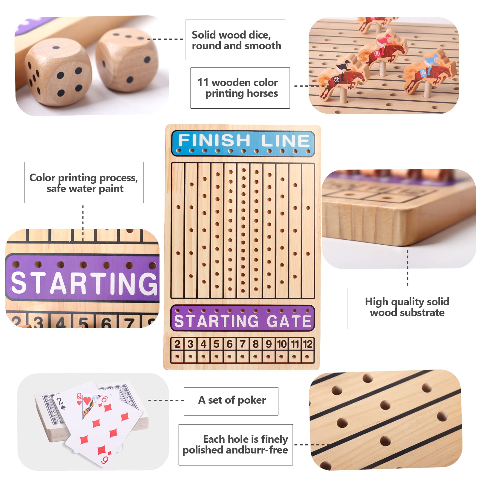 Horse Racing Board Game Equipped with 11 Deluxe Wooden Craft Horse ...