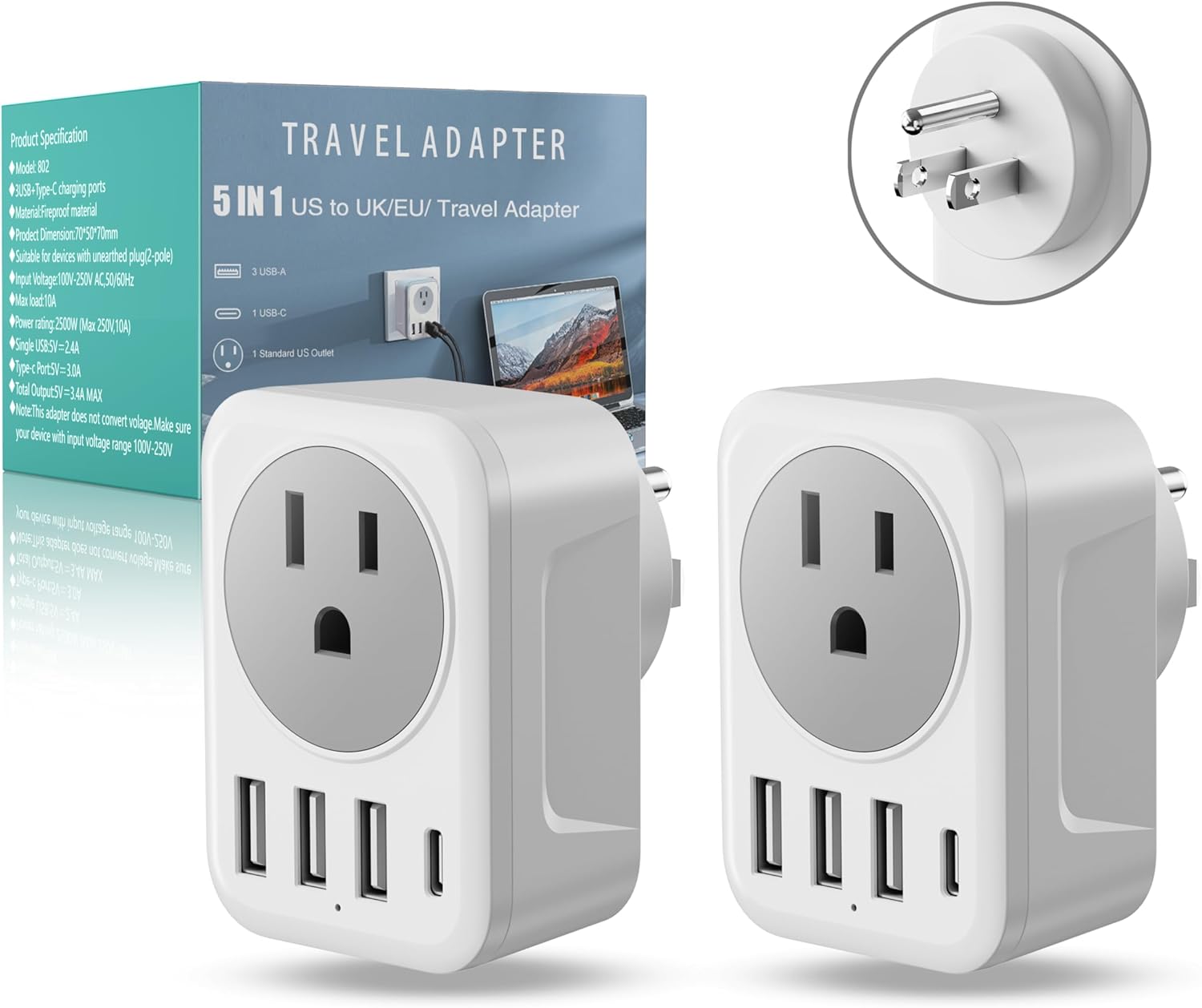 USB C Charger Block, USB Outlet Splitter, World To US Travel Plug ...