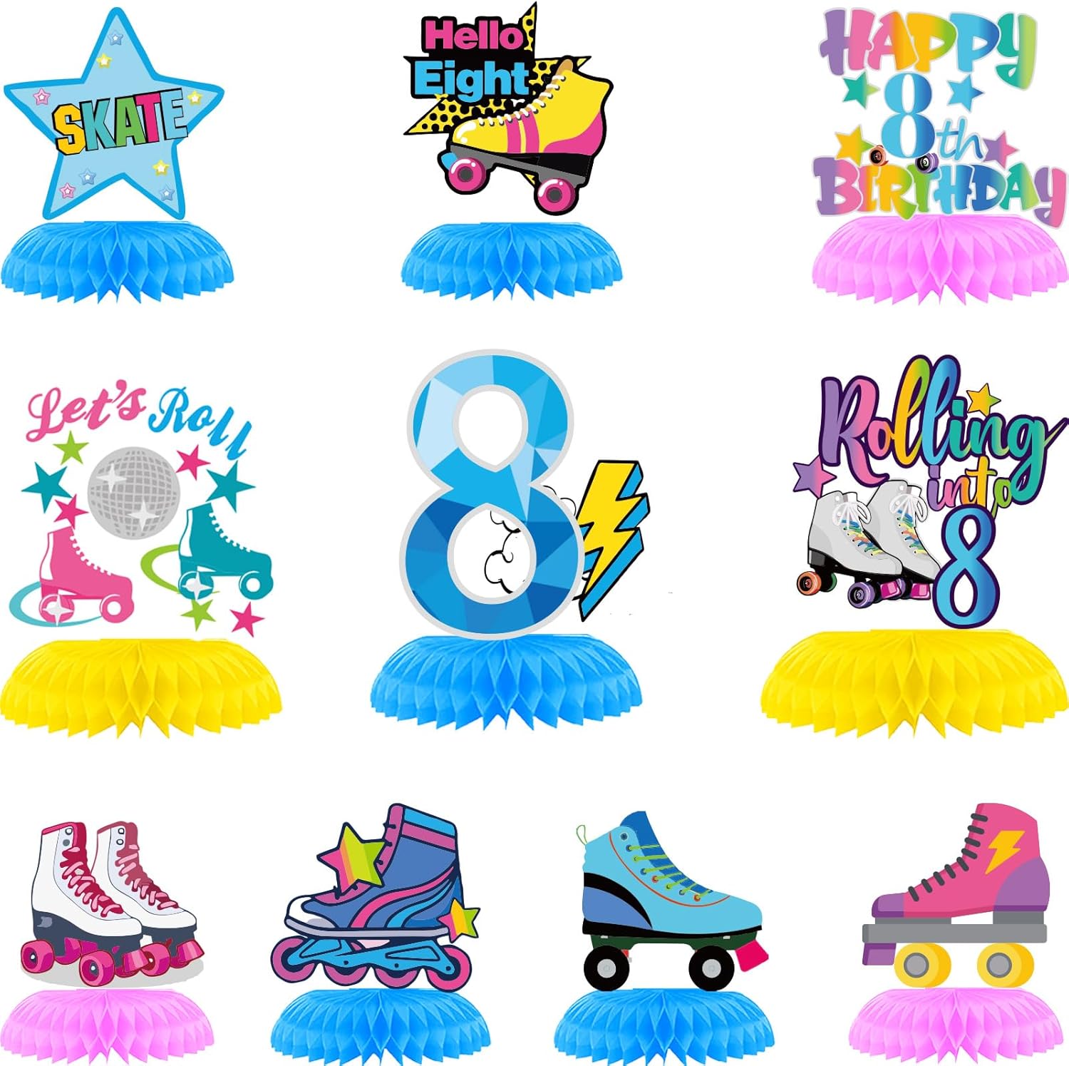 Amazon.com: 10Pcs Happy 8th Birthday Rolling into 8 Honeycomb ...