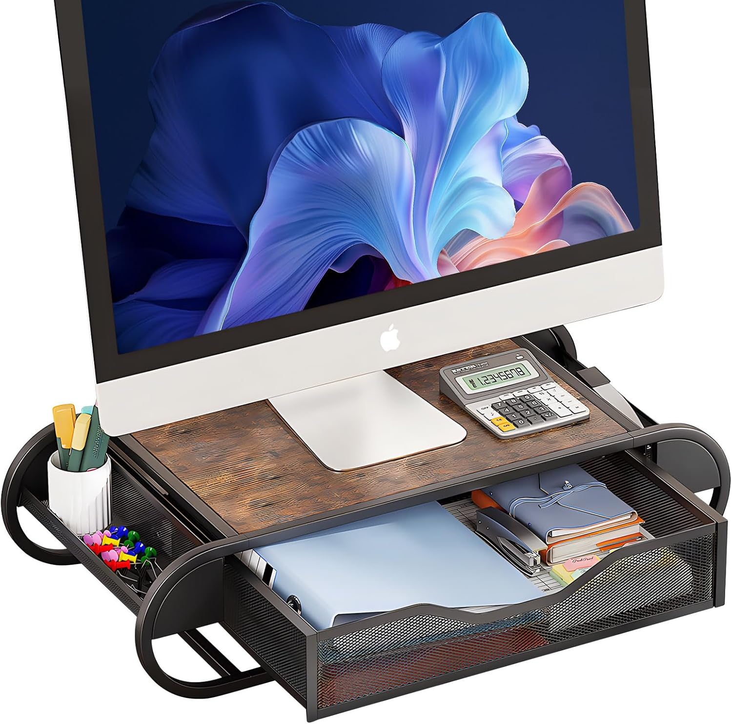 Amazon.com: VTOPVMAX Wooden Monitor Stand and Desk Organizer, Metal ...