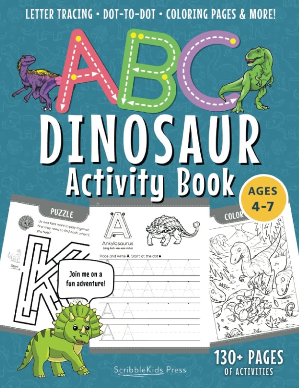 ABC Dinosaur Tracing Activity Book for Preschool, Kindergarten, and 1st ...