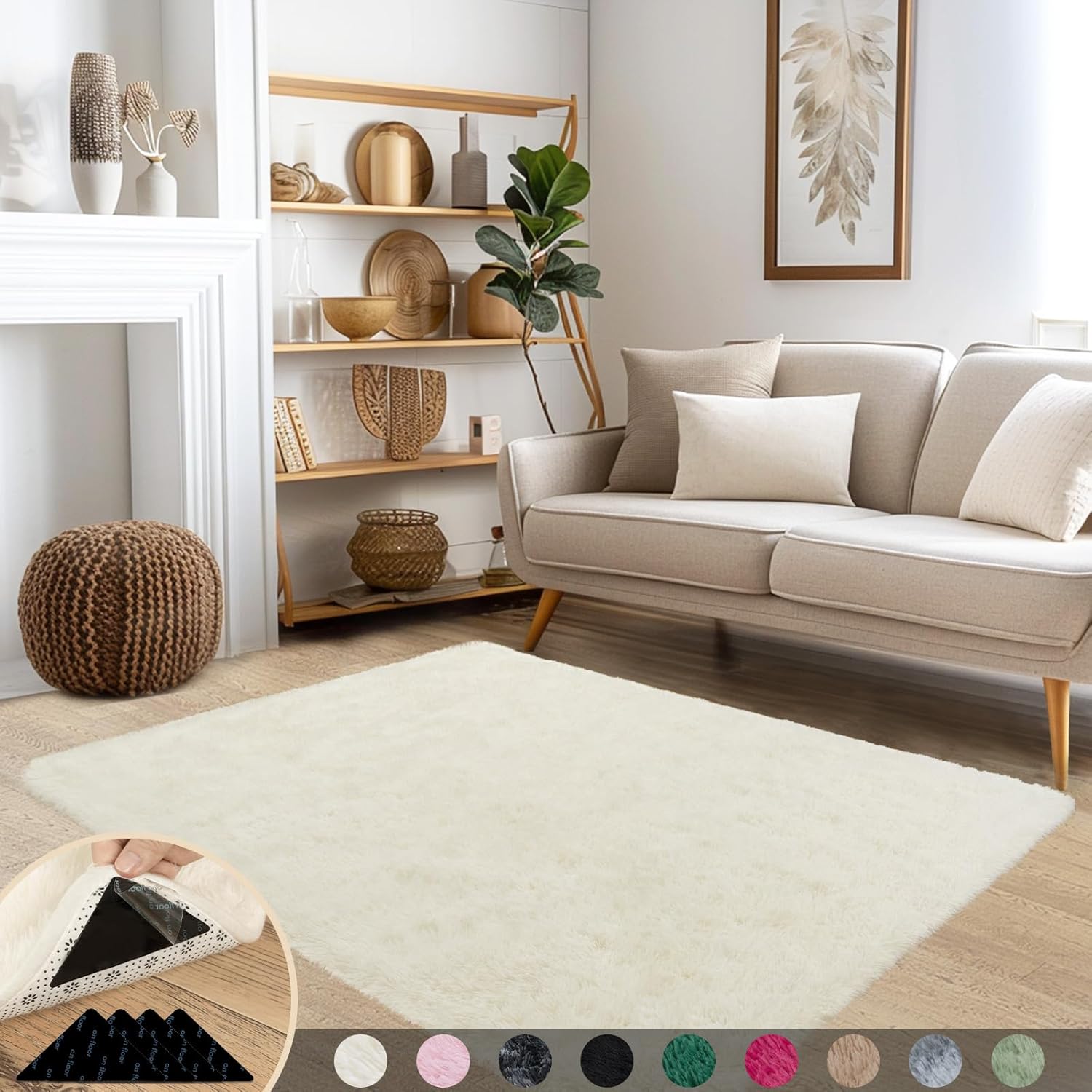 Amazon.com: Mugorn 3x5 Rugs for Bedroom, Large Fluffy Cream White Area ...