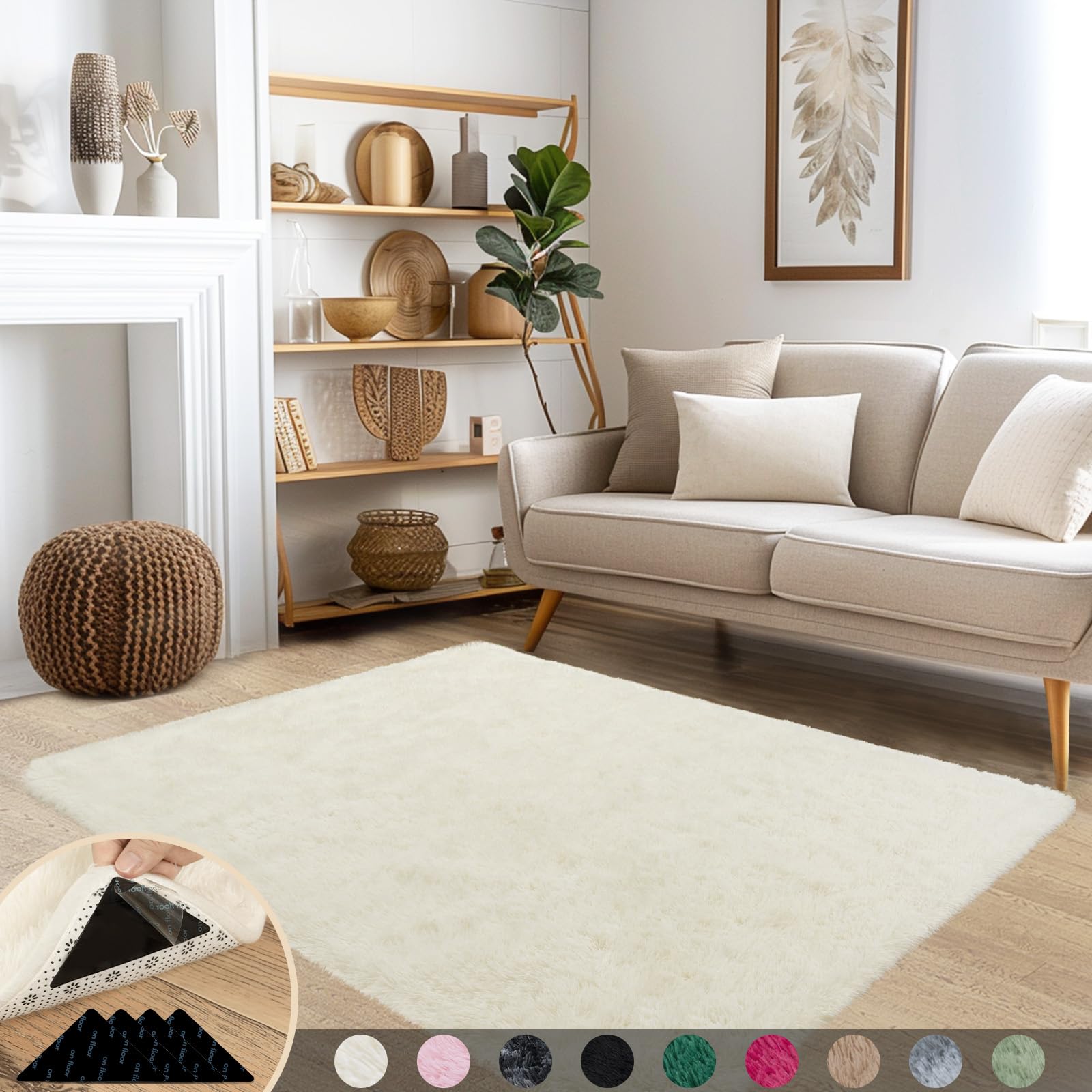 Amazon.com: Mugorn 3x5 Rugs for Bedroom, Large Fluffy Cream White Area ...