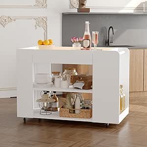 Amazon.com: Timechee White Kitchen Island Table, Kitchen Storage Carts ...