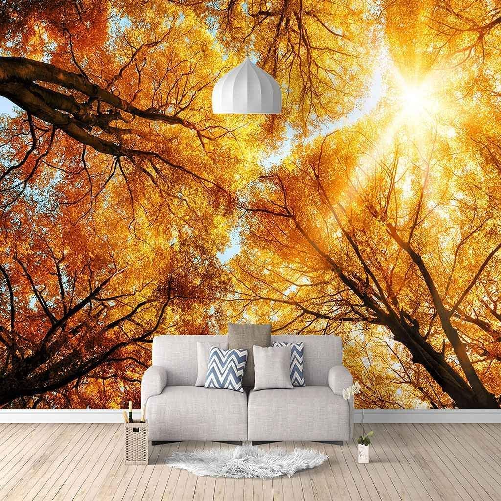 DCERHERG Murals 3D Wallpaper Golden Tree Forest Scenery Decorative ...