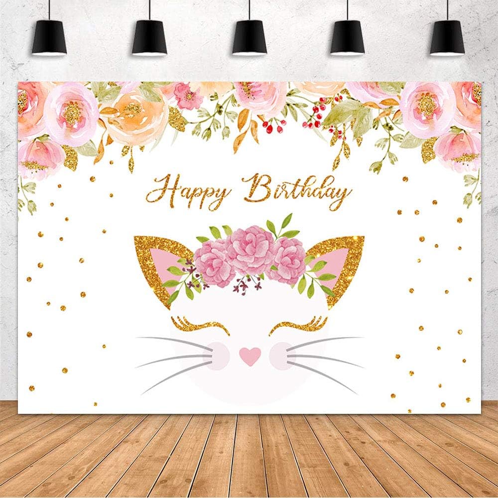 Amazon.com: Happy Birthday Banner Backdrop Sky Blue Cute Cat Theme ...